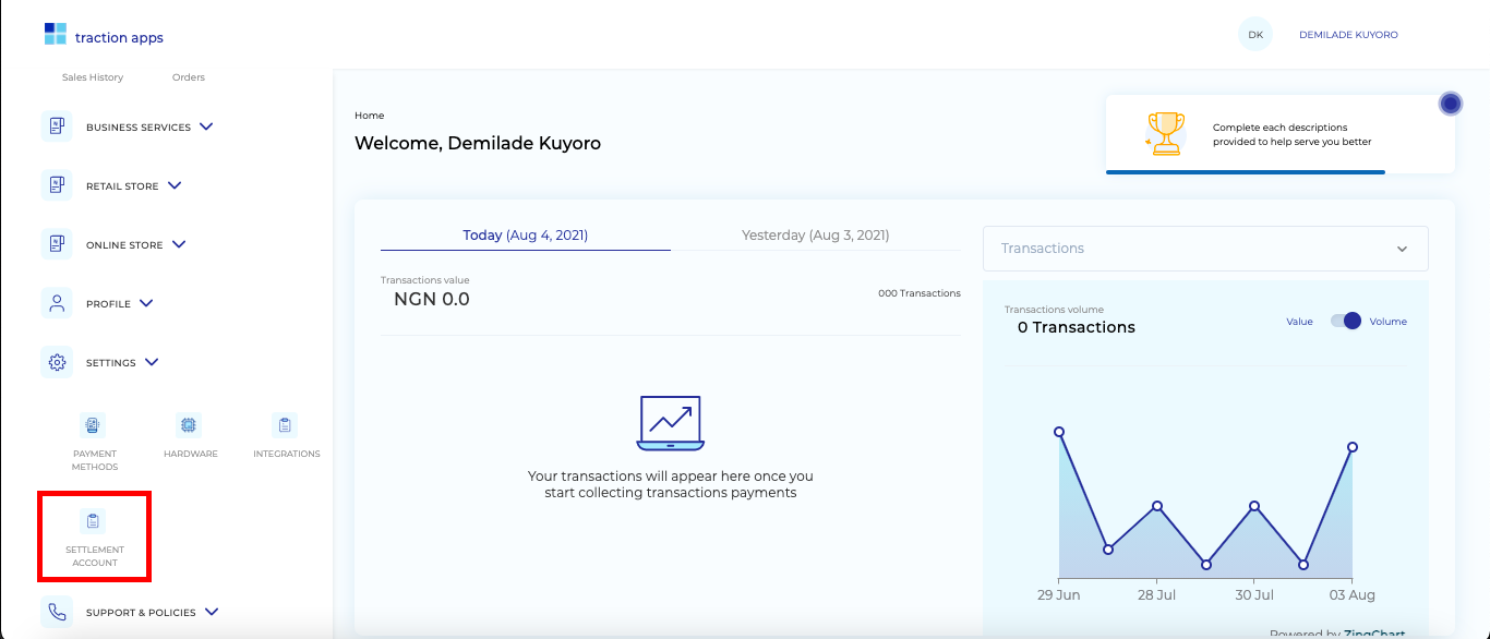 Traction Apps » Adding your settlement account - Traction Apps